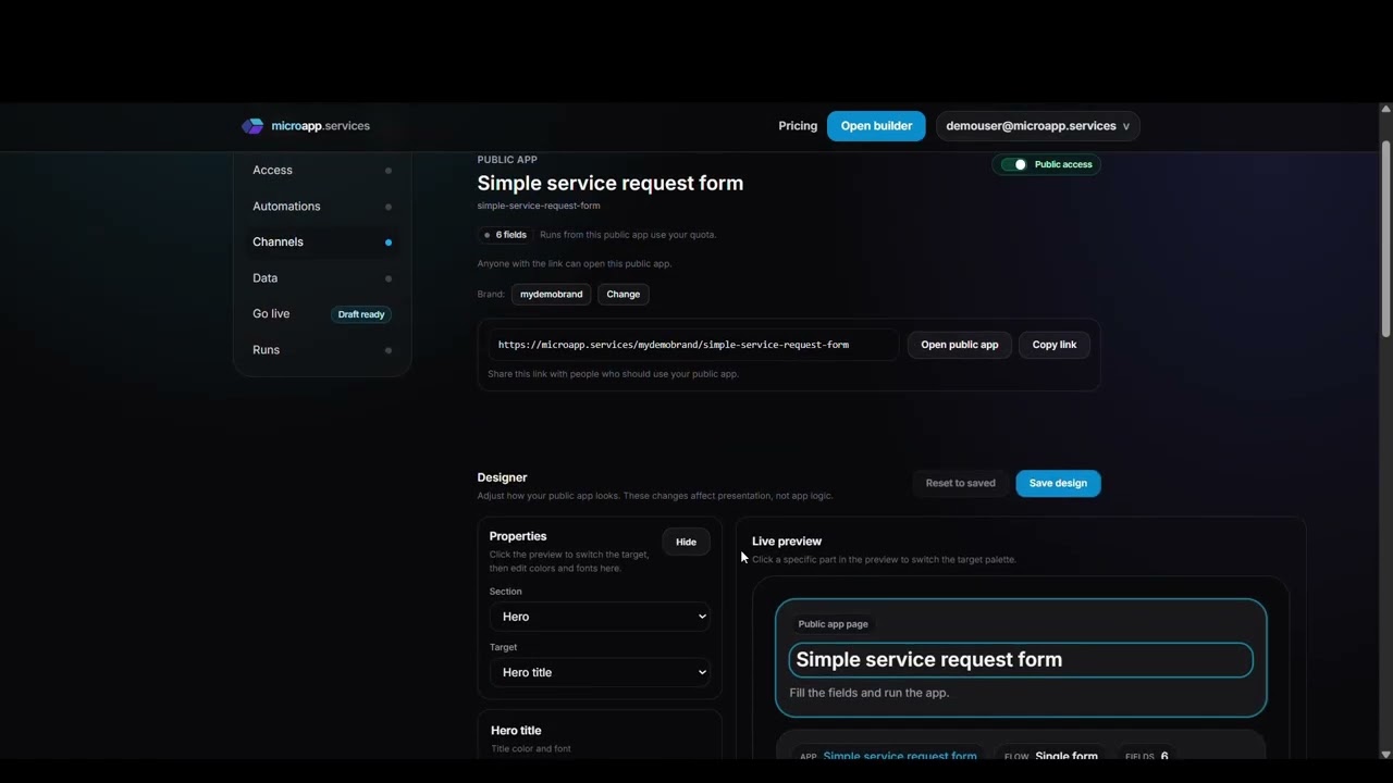 microapp.services demo — create micro apps with AI