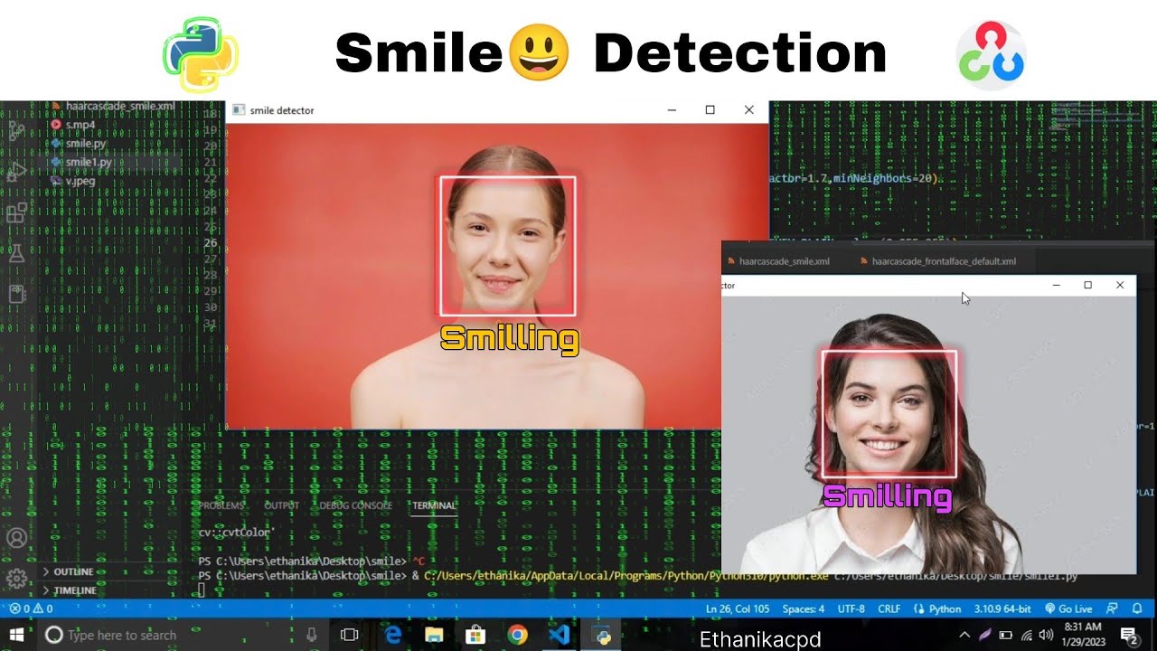 Smile detection using opencv python|| by img , video , webcam #python #creativity