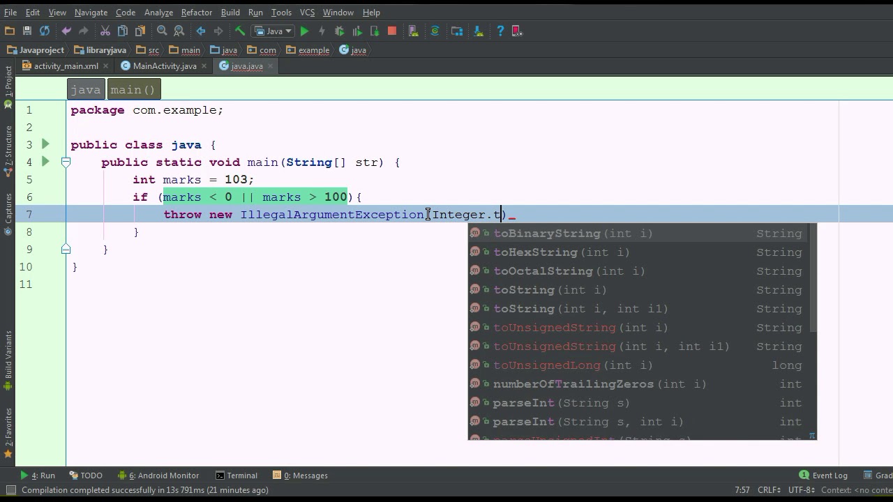 Java For Android Tutorial #12: Throwing an exception - Illegalargumentexception