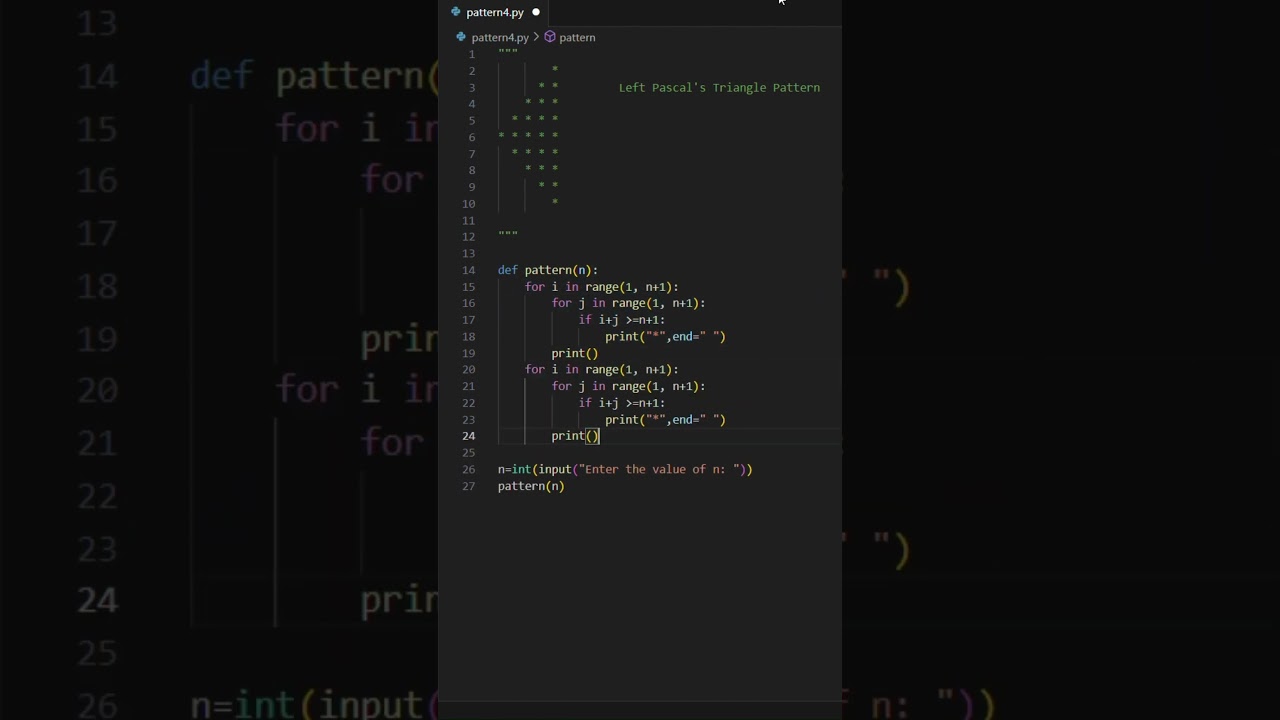 Left Pascal's Triangle Pattern in Python | Python #shorts