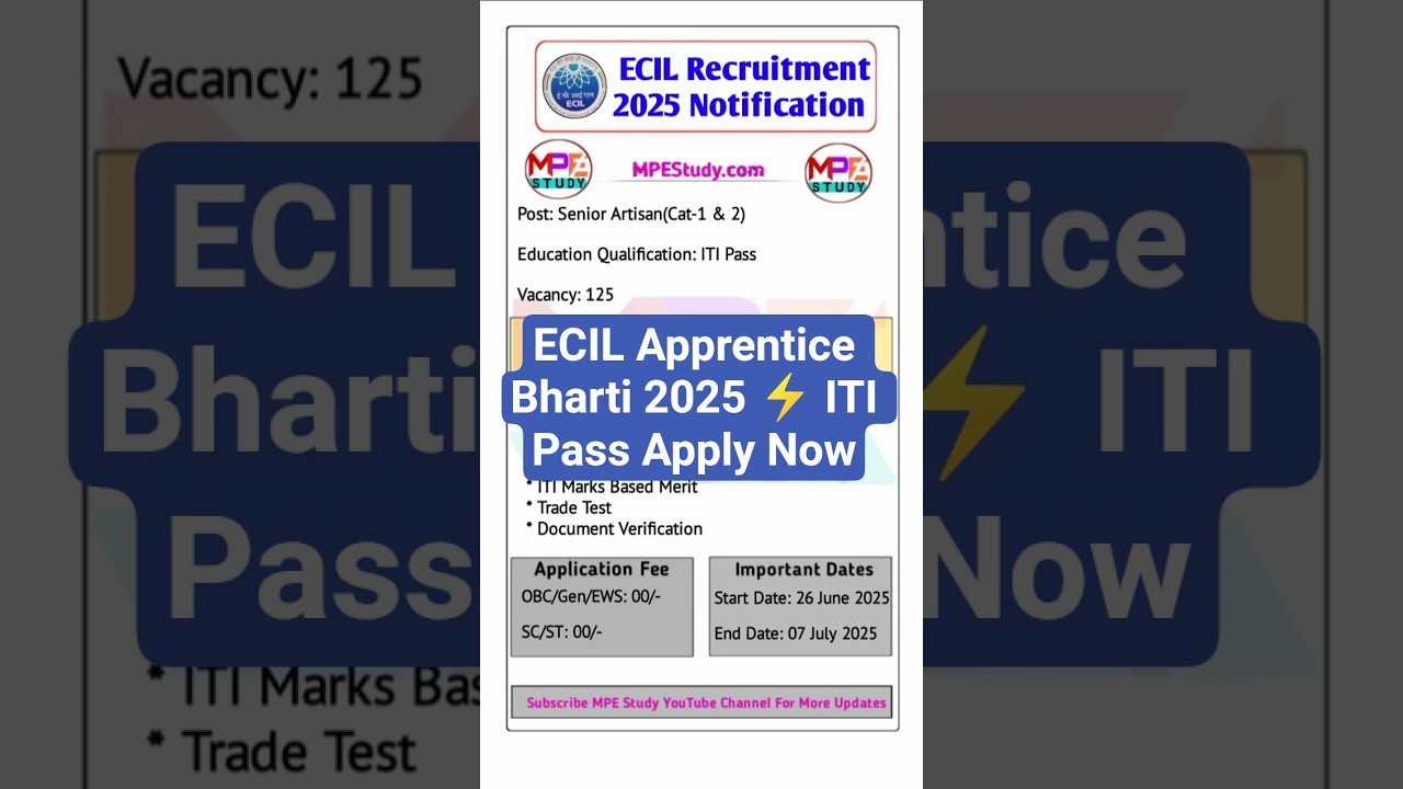 ECIL Apprentice Bharti 2025 ⚡ ITI Pass Apply Now | Last Date Alert! #shorts #govtjobs
