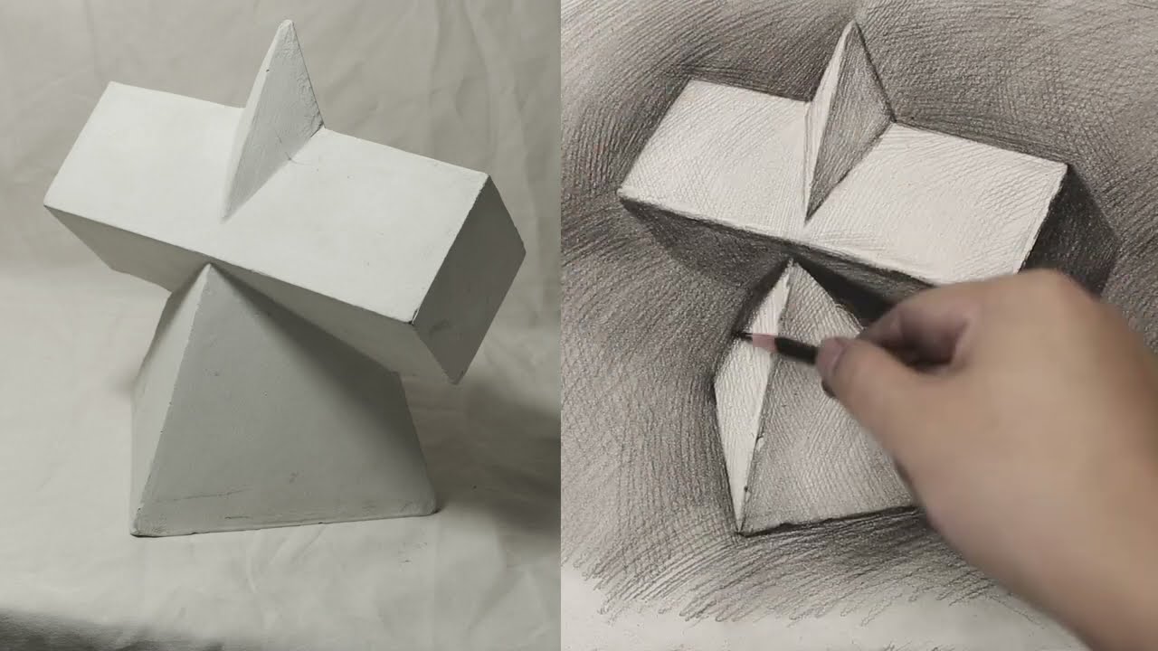 Mastering Pencil Sketches: Intersecting Rectangular Prism and Pyramid