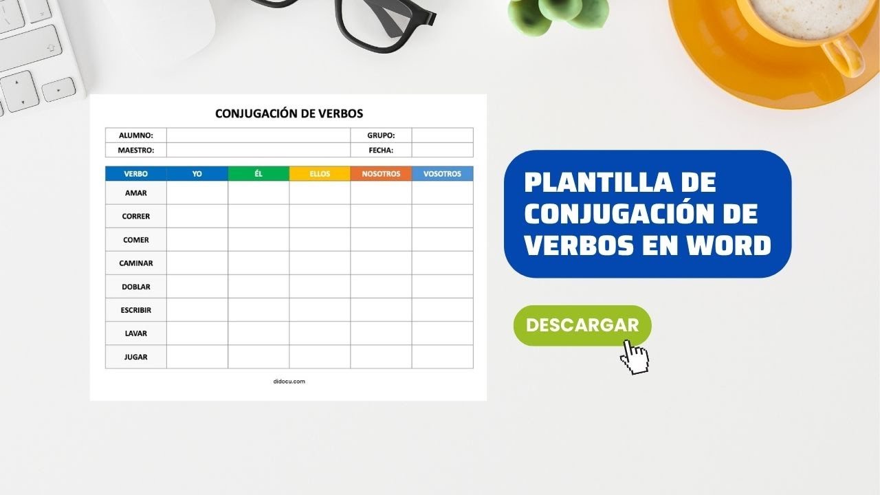 Hoja de Trabajo para Practicar la Conjugación de Verbos en Word GRATIS.