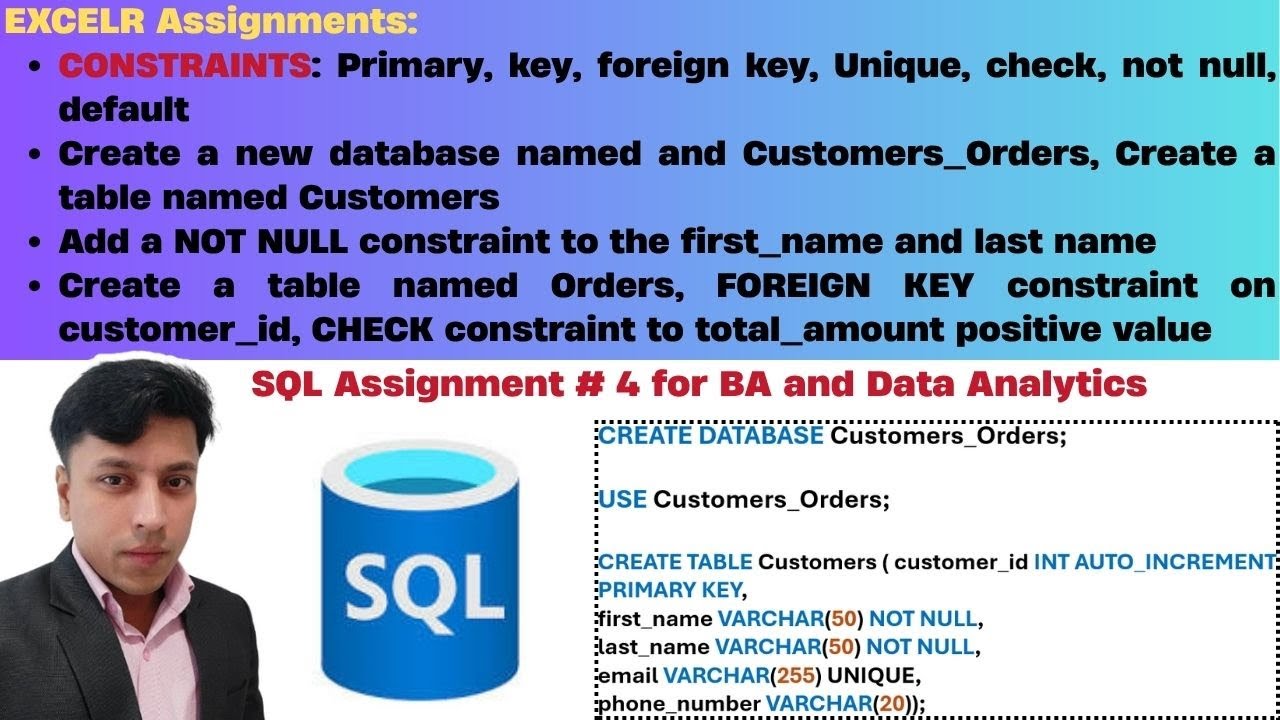 ExcelR Assignment Solution for BA and Data Analytics. Assignment 4 in MySQL Constraints, Primary Key