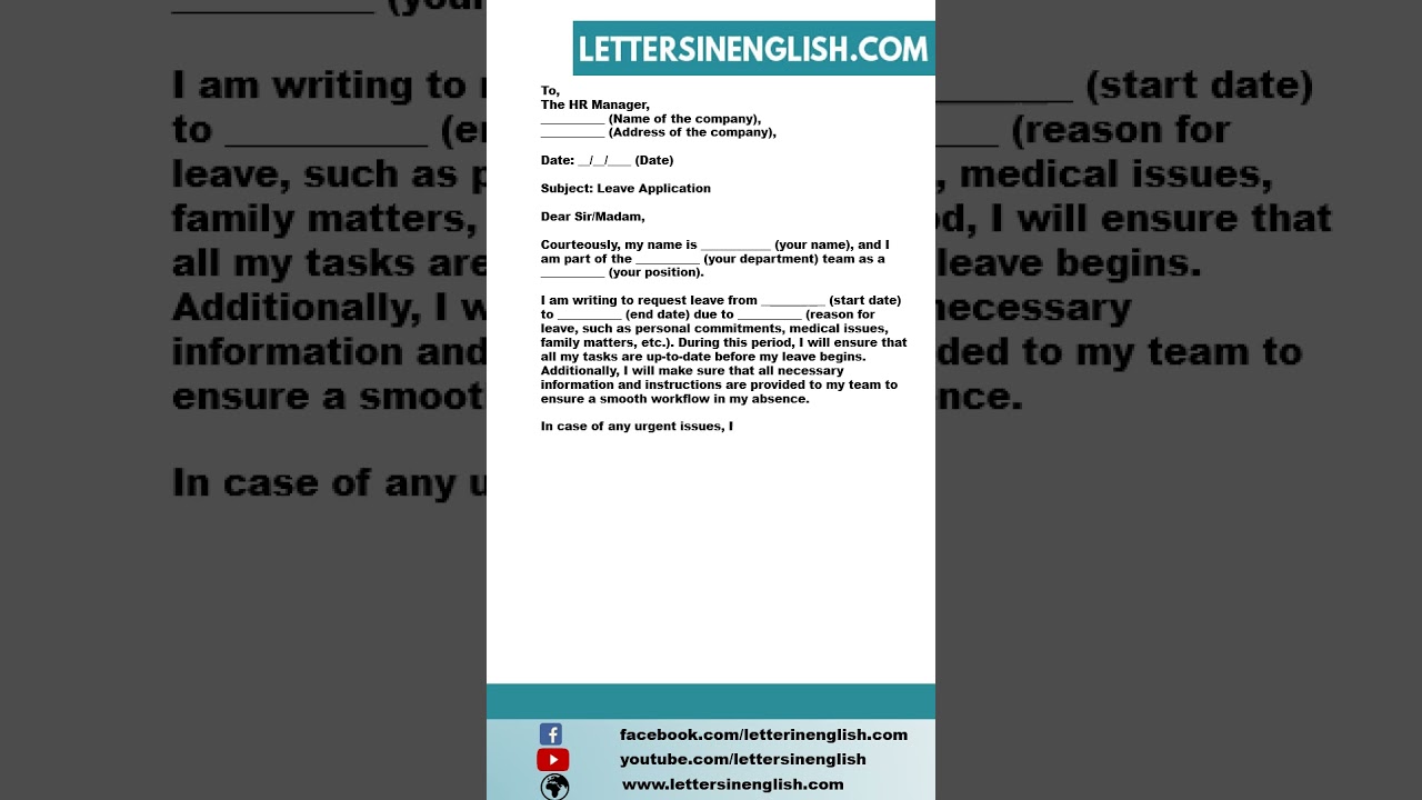 Leave Application for Office - Sample Application of Leave in Office