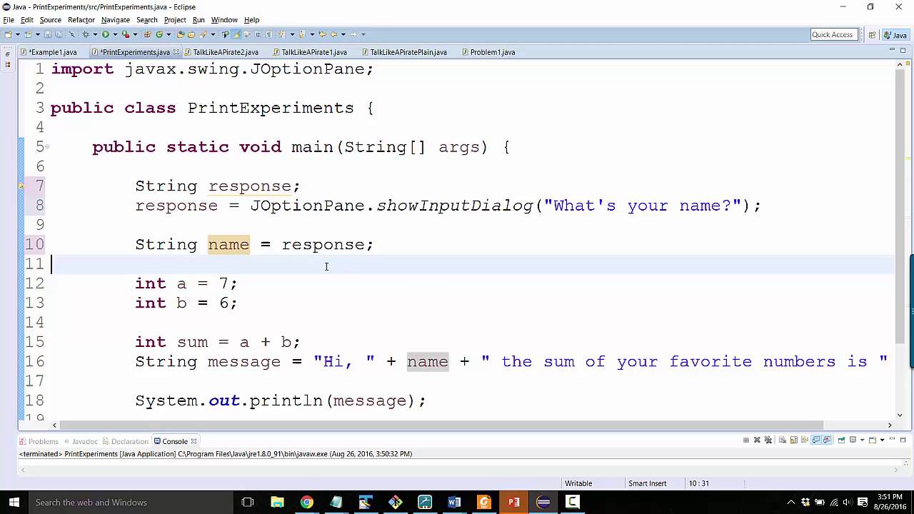 User Input with JOptionPane