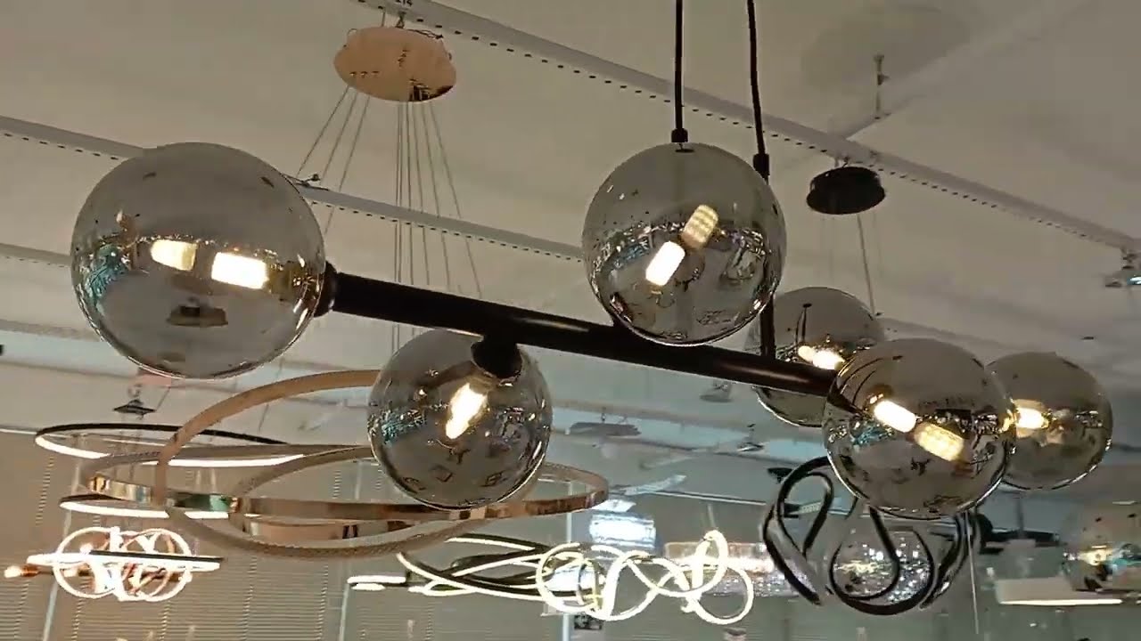 Lustre Pendente Preto Moderno com 6 Globos de Luz