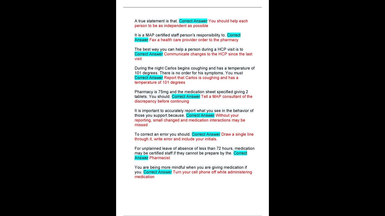 THE MASSACHUSETTS MEDICATION ADMINISTRATION PROGRAM MAP CERTIFICATION ACTUAL EXAM QUESTIONS AND DETA