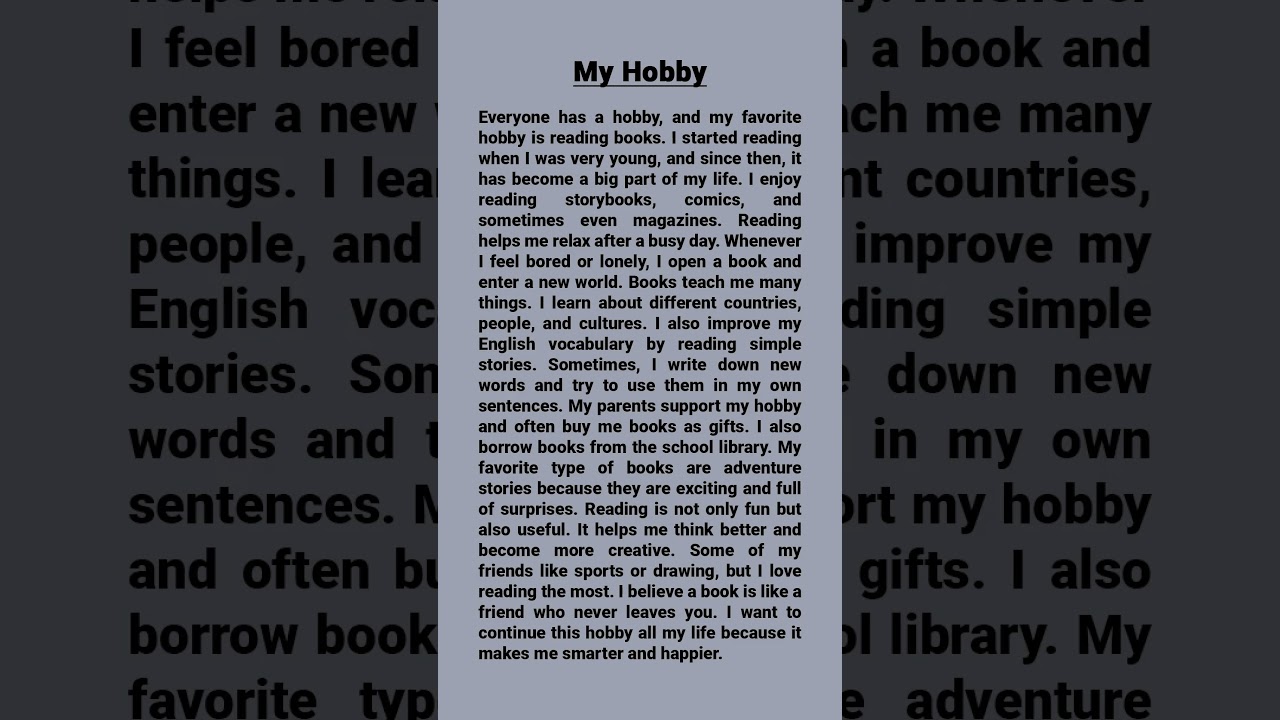 My Hobby 📚 | Easy English Reading for Students | Reading Practice