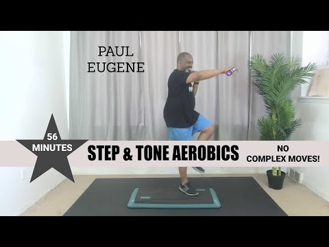 Step and Tone Aerobics Workout! Optional lite Hand Weights | No Complex Moves | 56 Minutes | Get Fit