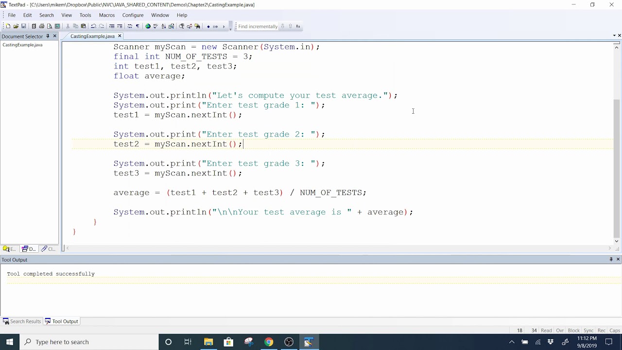 Java 1, Fall 2019 - Chapter 2, Casting int to float in Java