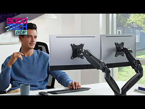 Unboxing HUANUO Dual Monitor Stand Adjustable Spring Monitor Desk Mount : Good Tech Cheap