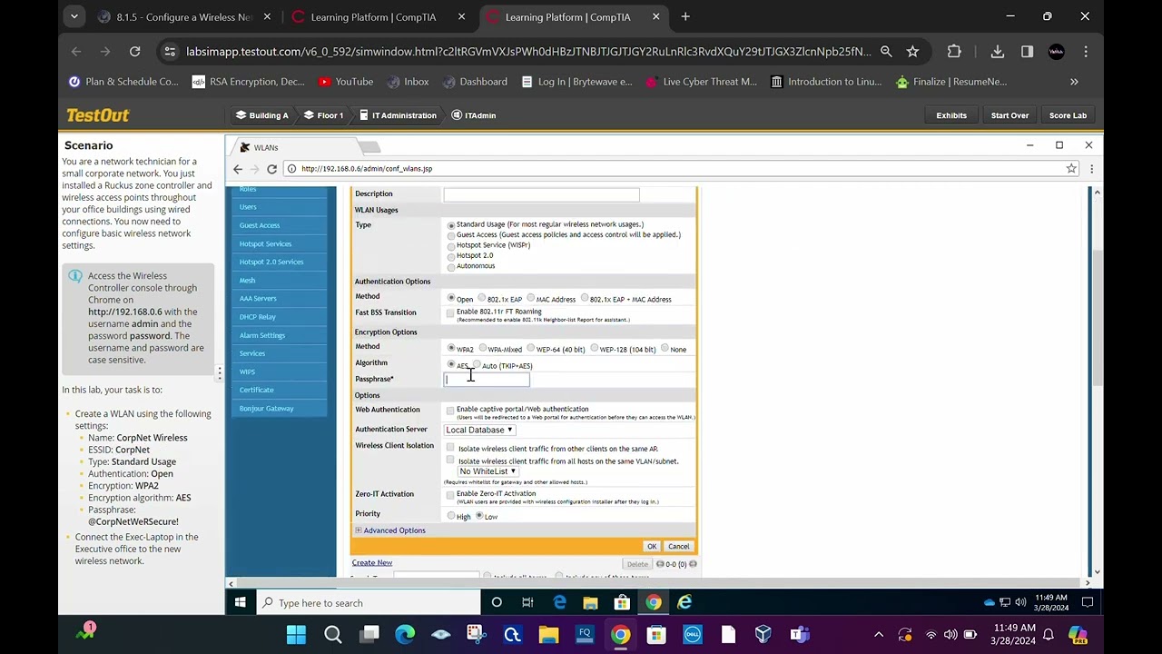 8.1.5 Configure a Wireless Network : TestOut