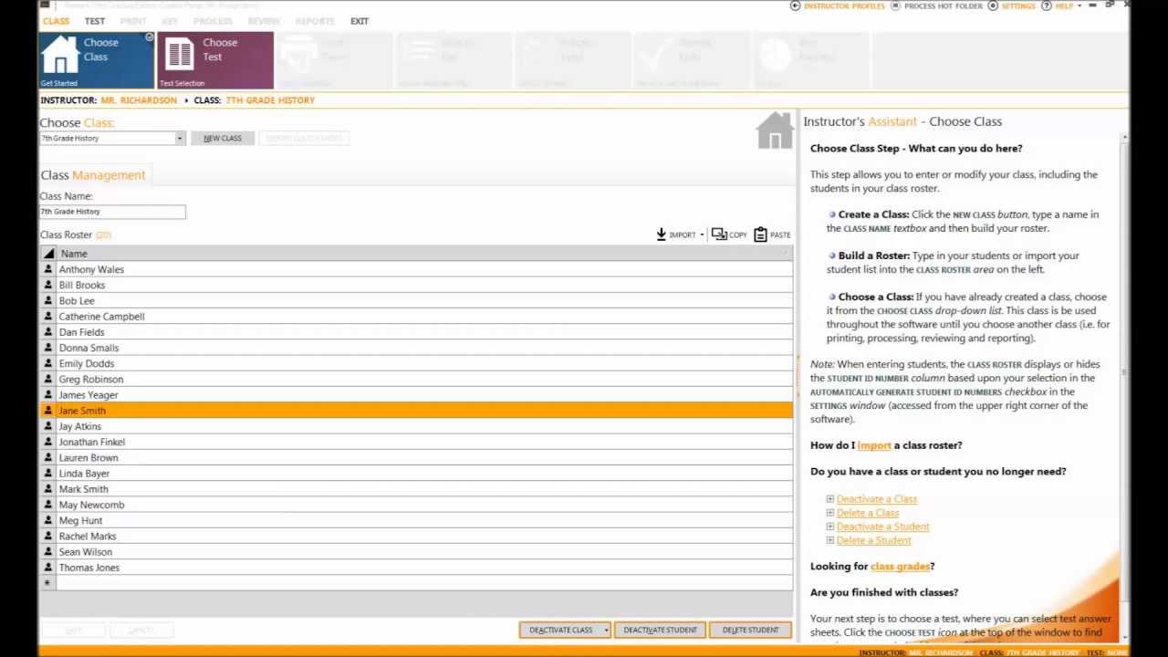 Remark Test Grading Edition Interface -  Choose Class