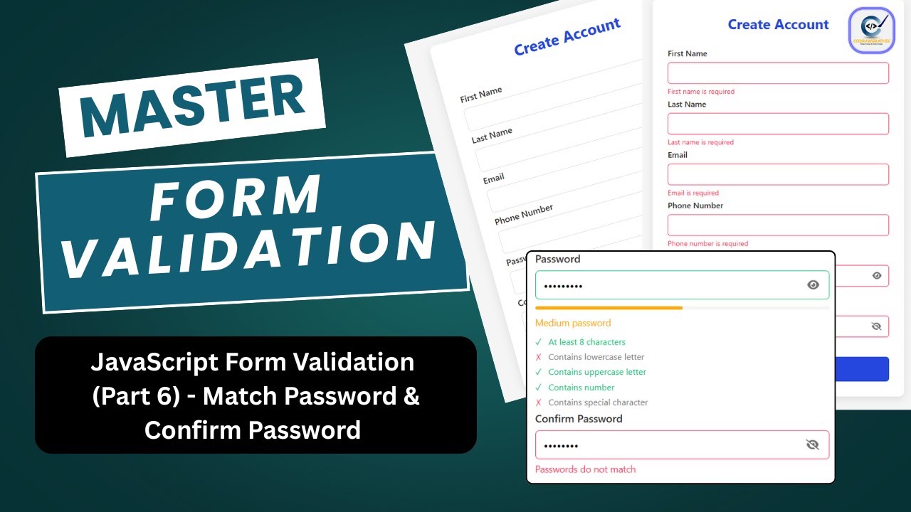 Match Password & Confirm Password | JavaScript Form Validation Part 6  💻