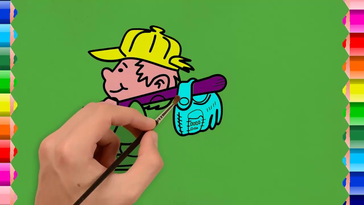 Base Ball Player Coloring Pages | Draw and Color a Baseball Player - Learn Colors for Kids