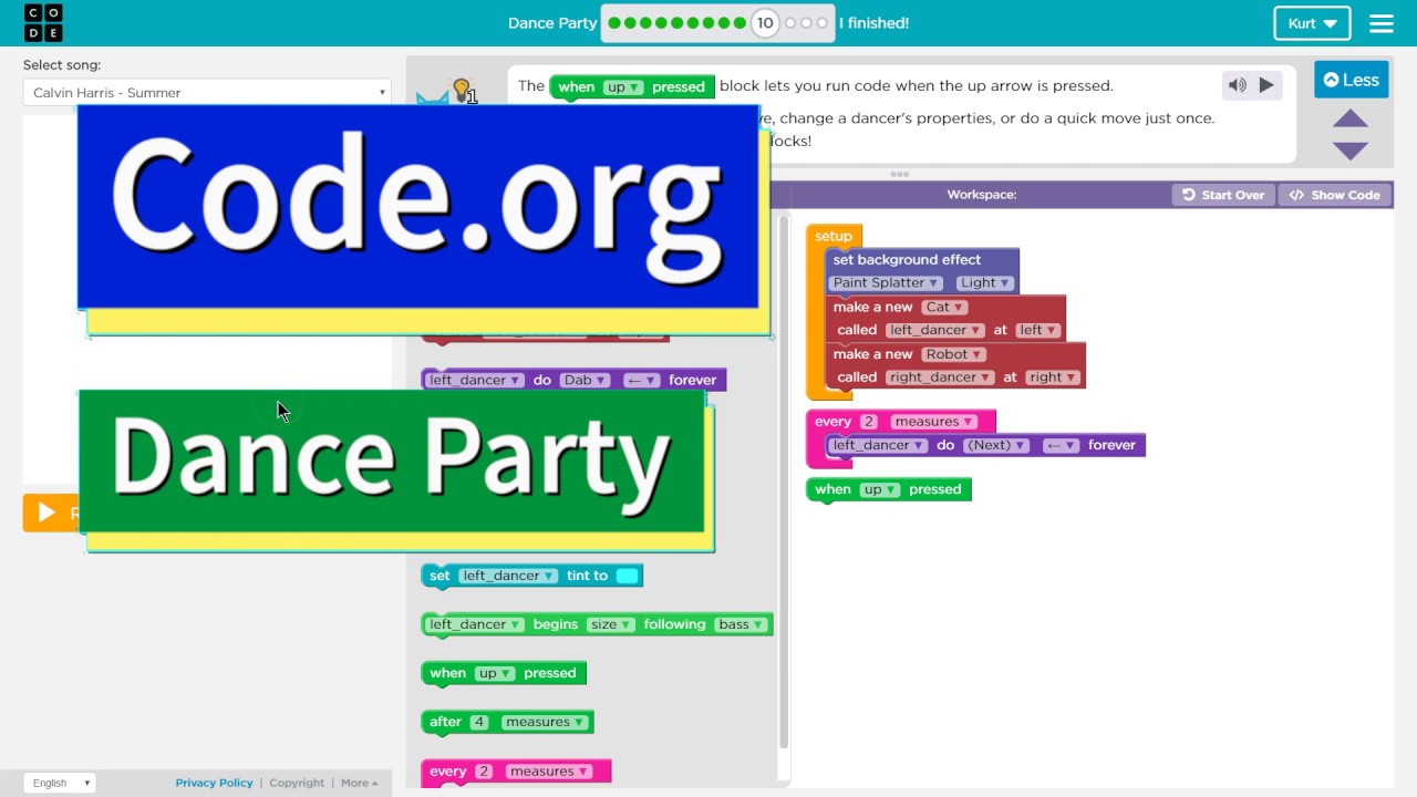 Dance Party Puzzle 10 - Code.org Tutorial with Answers