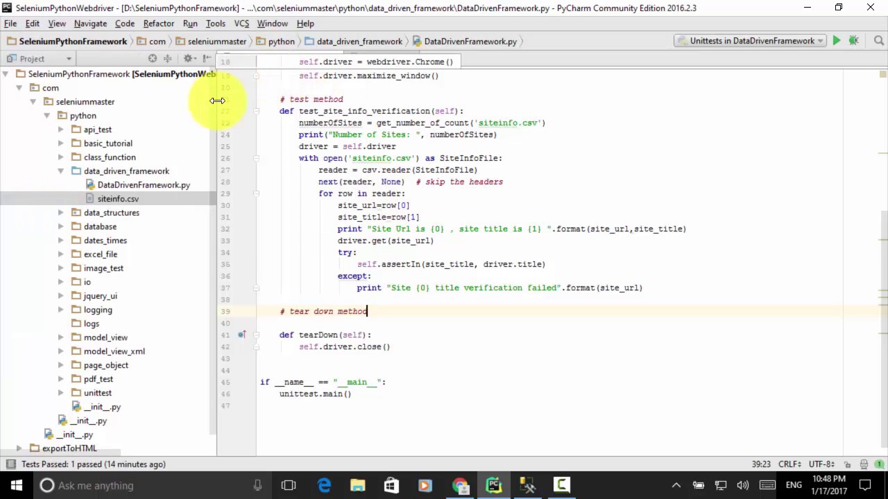 Lesson  18 Python Webdriver Data Driven Framework