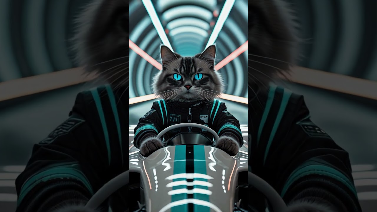 Neon Cat Drives Formula One Car | AI Animation for Kids #pets #wildlife #pets #wildlife #formulaone