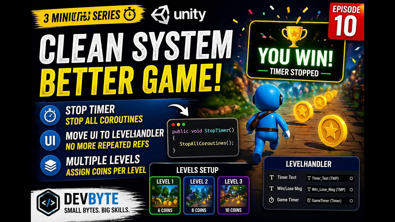 Stop Timer + Level System in Unity Game Part - 8 (Beginner Tutorial 2026)  #gamedev #csharp #unity3d