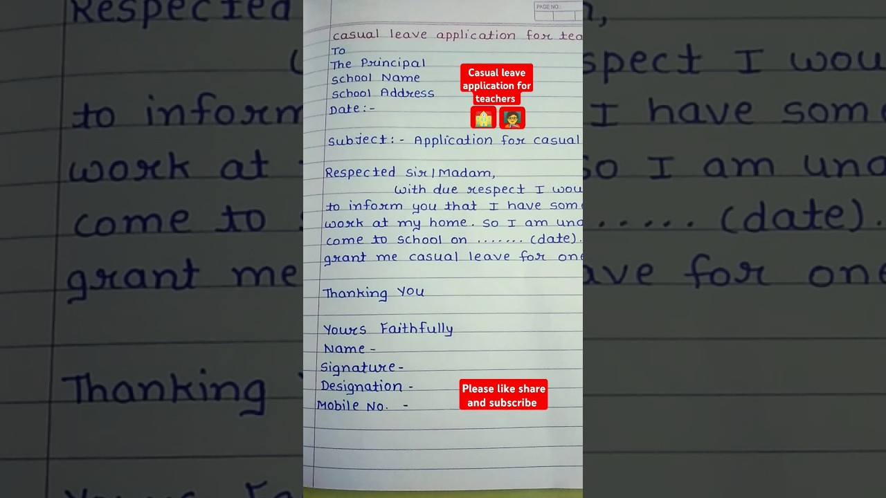 Casual leave application for teachers 🏫🧑‍🏫 #shorts #shortsfeed #youtubeshorts #short