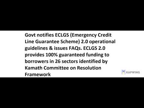 Govt notifies ECLGS (Emergency Credit Line Guarantee Scheme) 2.0 operational guidelines & issues FAQ