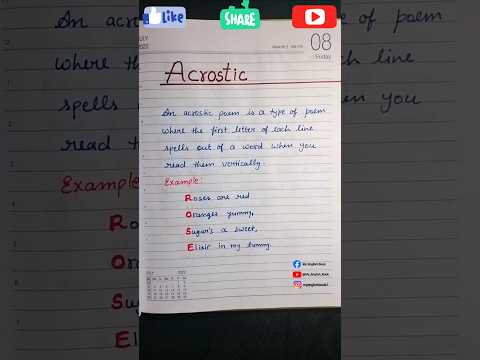 What is an acrostic poem in English Literature | Forms of poetry #shorts #english #poetry #acrostic