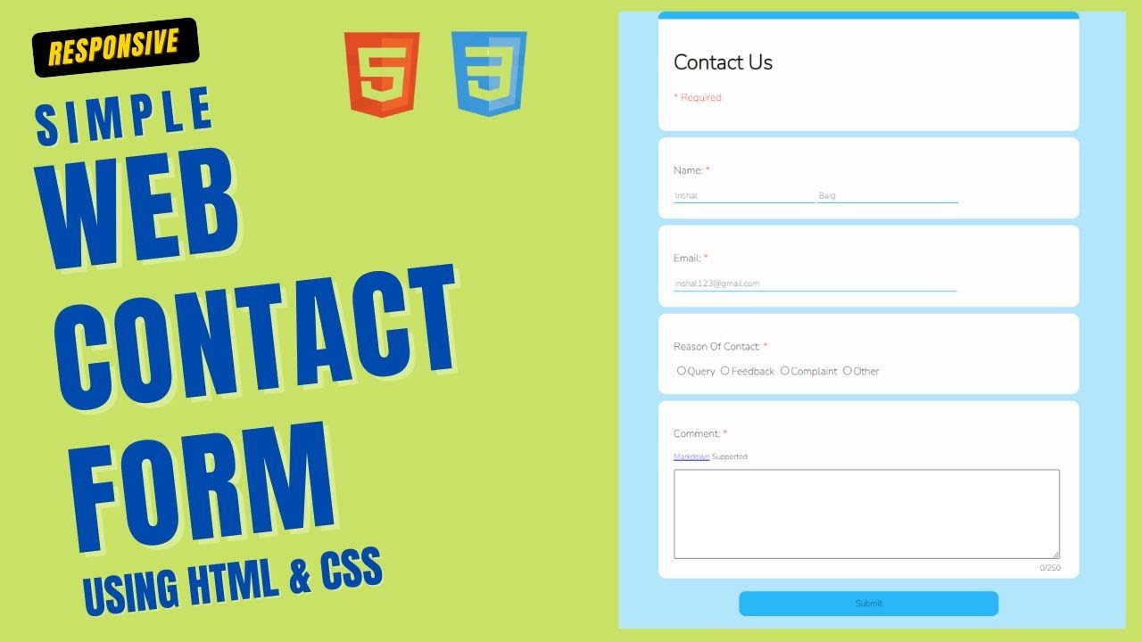 Responsive Simple Web Contact Form Using HTML CSS | Build Responsive Simple Contact For In HTML CSS