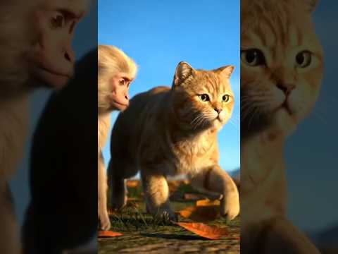 Cute Golden Cat Chasing a Crying Monkey #music #funny #animals #cat #shorts #monkey