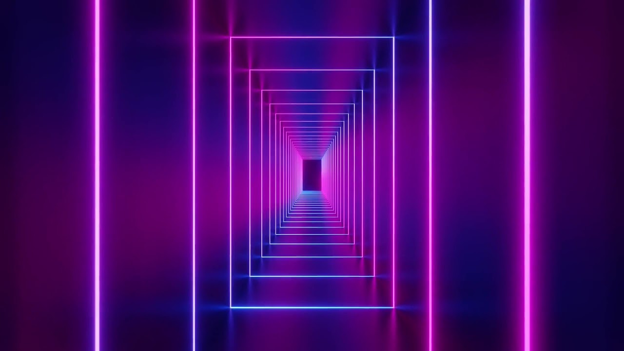 Glowing Square Neon Light Tunnel - Motion Graphics Animated Background Video Loop