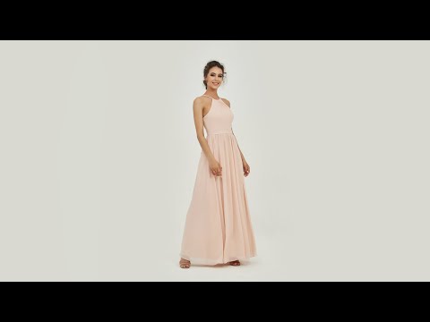 Mackenzie-A-line Halter Sleeveless Chiffon Long Bridesmaid Dress | DUNTERY