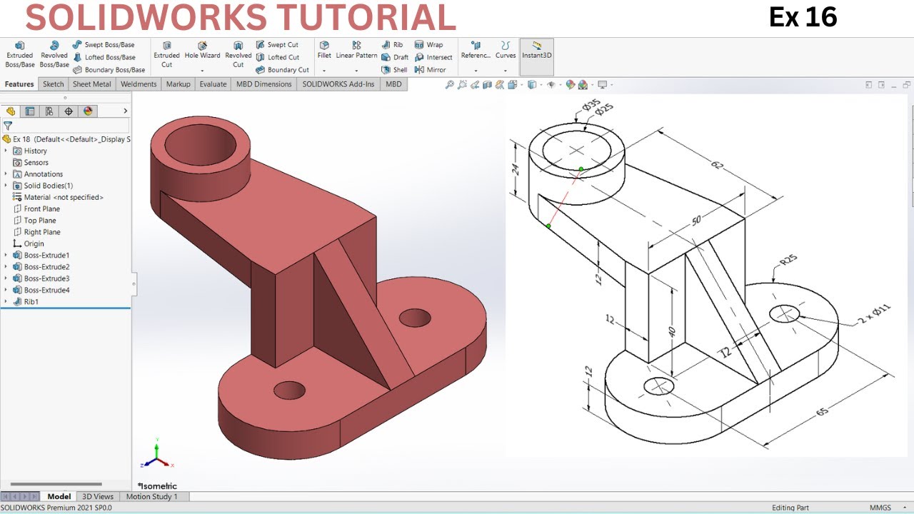 SolidWorks 3D Modeling Tutorial: Ex 18 |Step-by-Step Tutorial