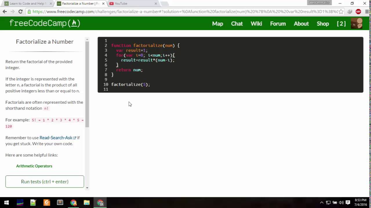 Factorize a Number: Free Code Camp Basic Algorithm Scripting