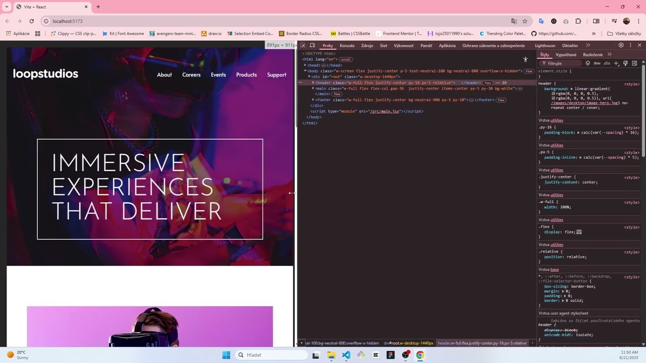Loopstudios Landing Page Frontend Mentor Challenge = React + Vite, Tailwind CSS, GSAP