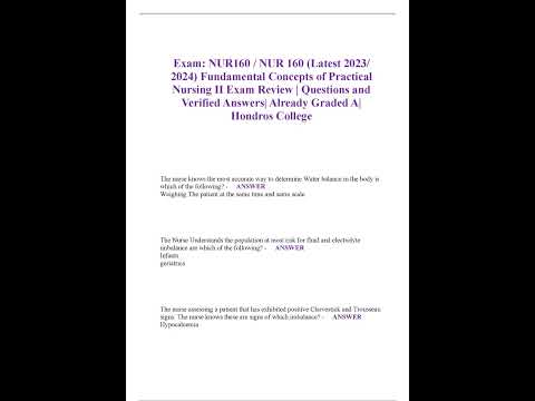 NUR160 NUR 160 LATEST 2023 2024 FUNDAMENTAL CONCEPTS OF PRACTICAL NURSING II EXAM REVIEW QUESTIONS A