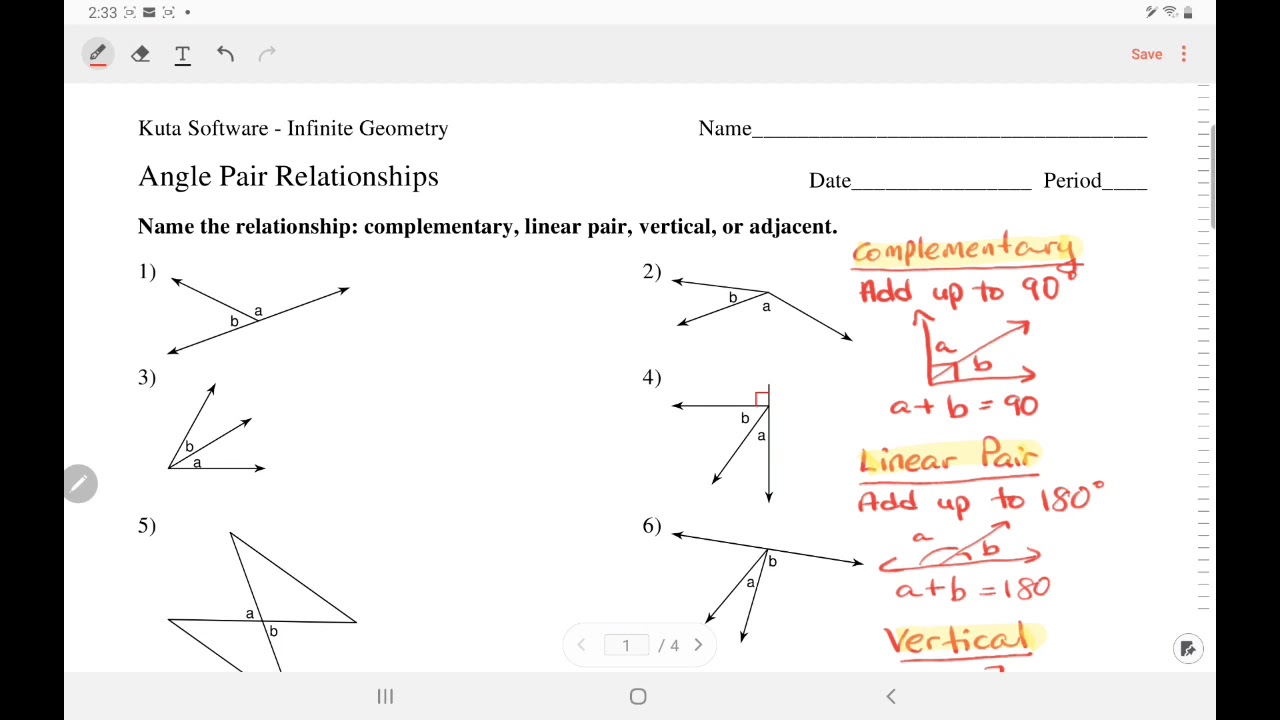 Kuta Software - Geometry: Angle Pair Relationships | IngWan Steiner