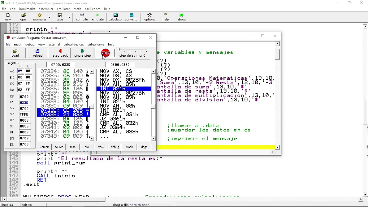 OPERACIONES BASICAS EN EMU8086