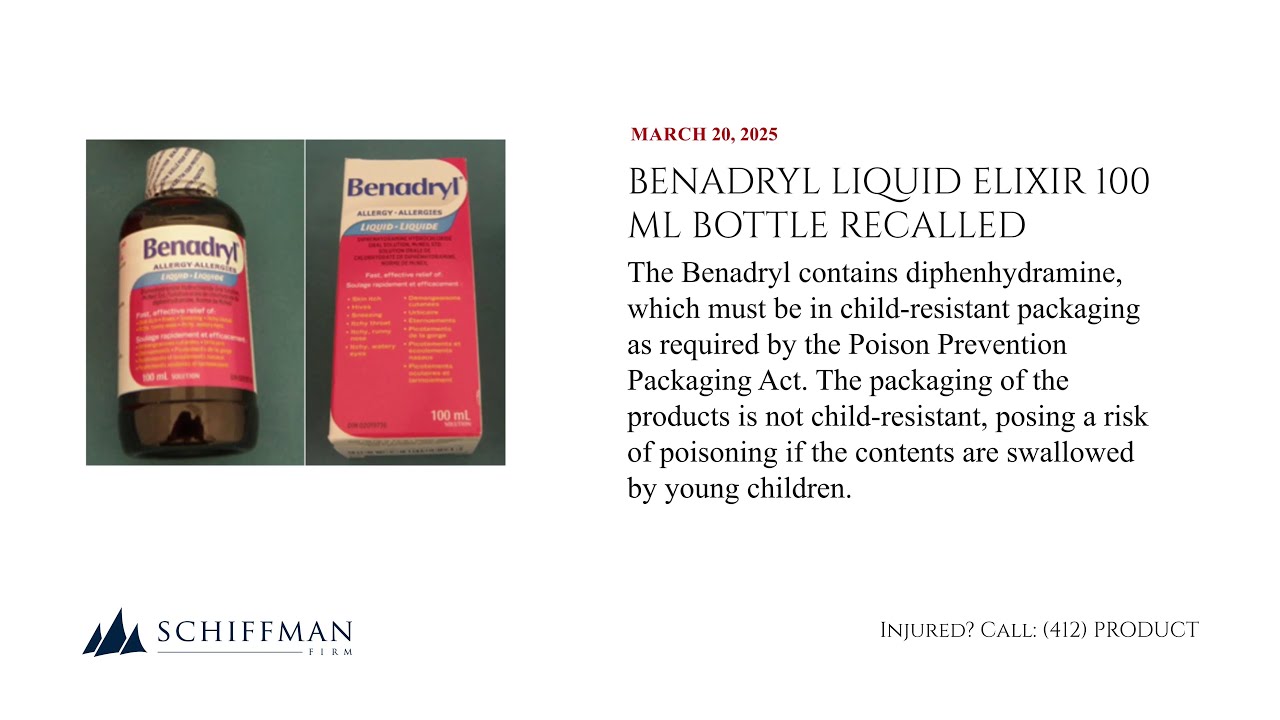 Benadryl Liquid Elixir 100 mL Bottles Recalled