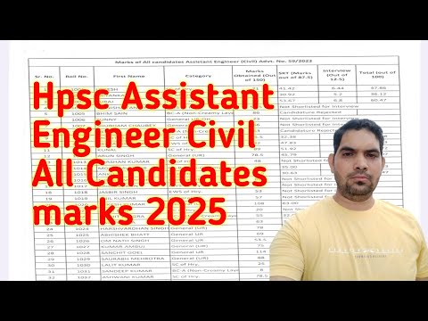 Hpsc Assistant Engineer (civil) cutoff marks 2025 / Hpsc Assistant Engineer civil marks /Hpsc update