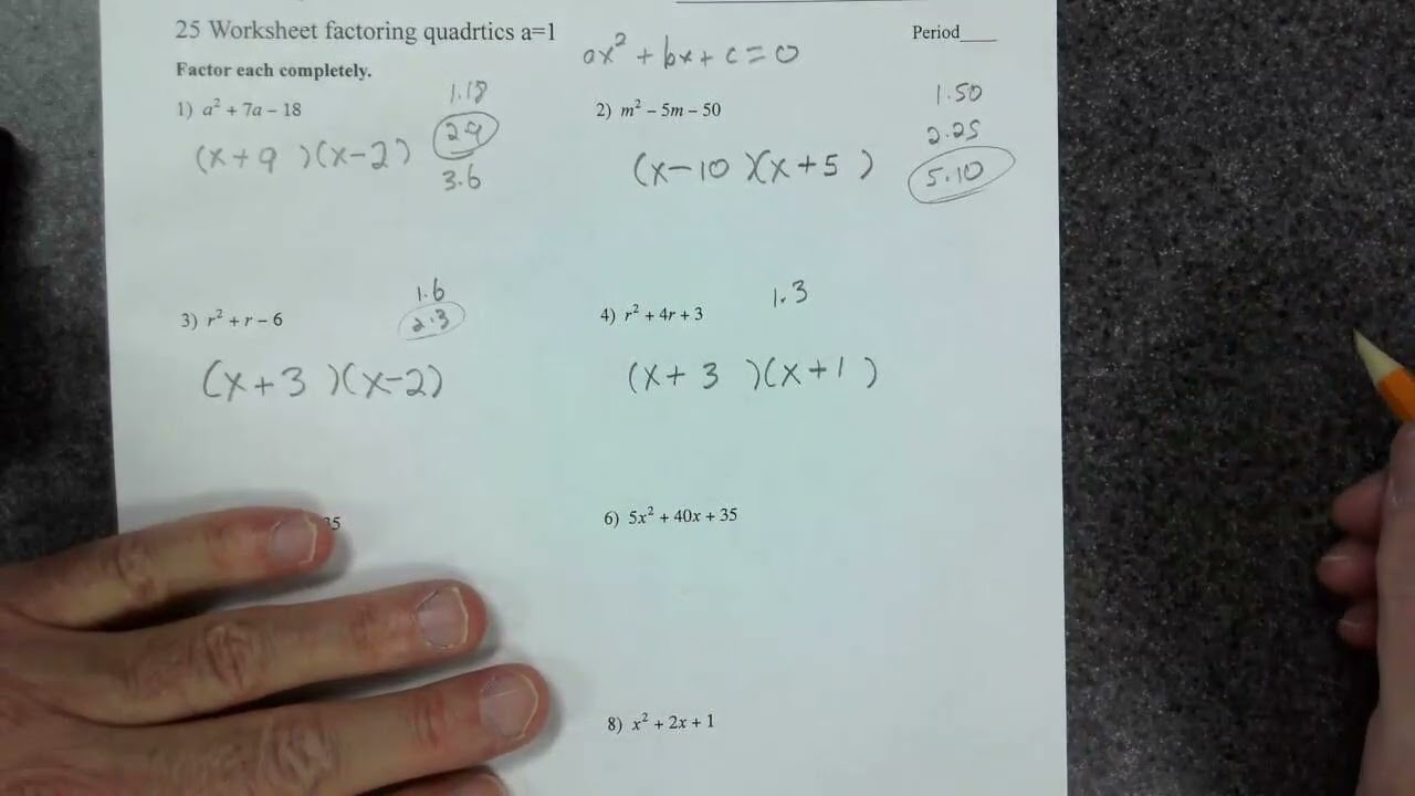 25 worksheet factoring quadratics a=1