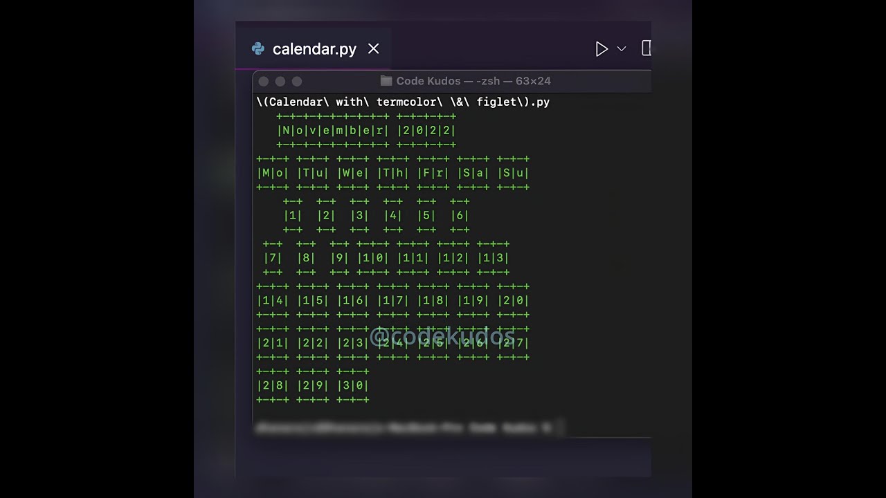 Print Monthly Calendar with style using Python