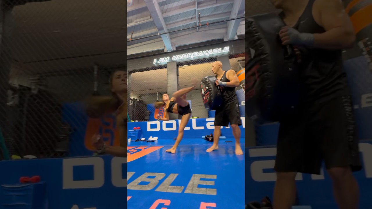 Practicing 540 into a spinning back kick with Rayna Vallandingham. #martialarts #cobrakai #mma