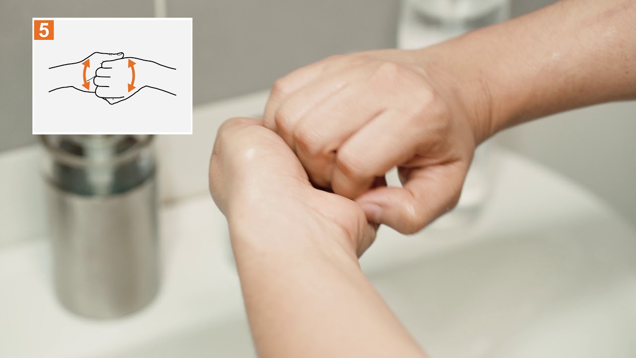 Técnica de higiene de las manos usando gel antibacterial.