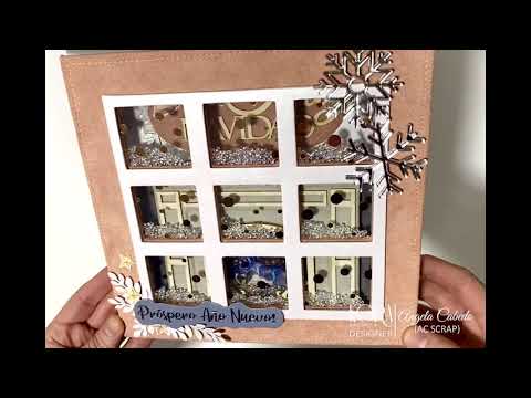 Cómo hacer una trjeta de Navidad maxi con ventanas y chimenea shaker. Scrapbooking. Kora Projects.
