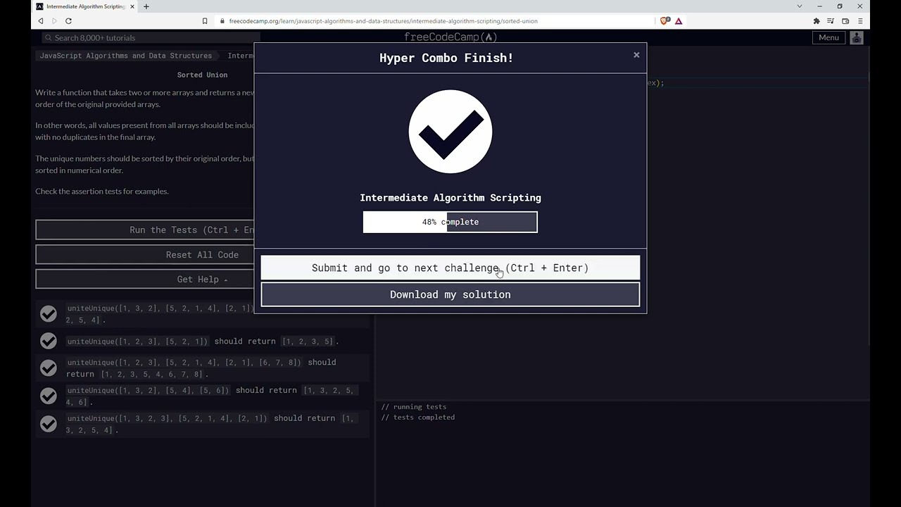 Intermediate Algorithm Scripting (10/21) | Sorted Union | freeCodeCamp