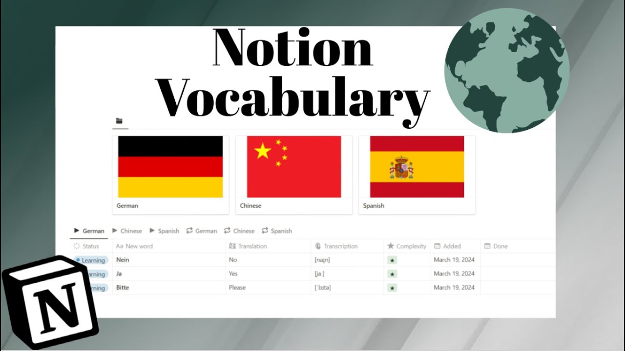 Learn Languages via Free Vocabulary Notion Template 2024 (link in desc)
