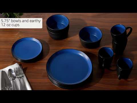 Stone Lain 16/32 Pieces Round Best Blue Dinnerware Sets