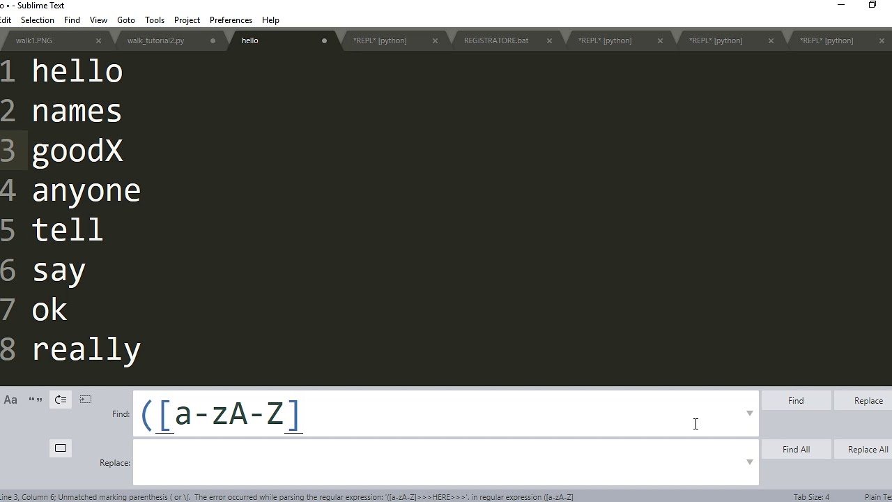 Regex in Sublime text 3