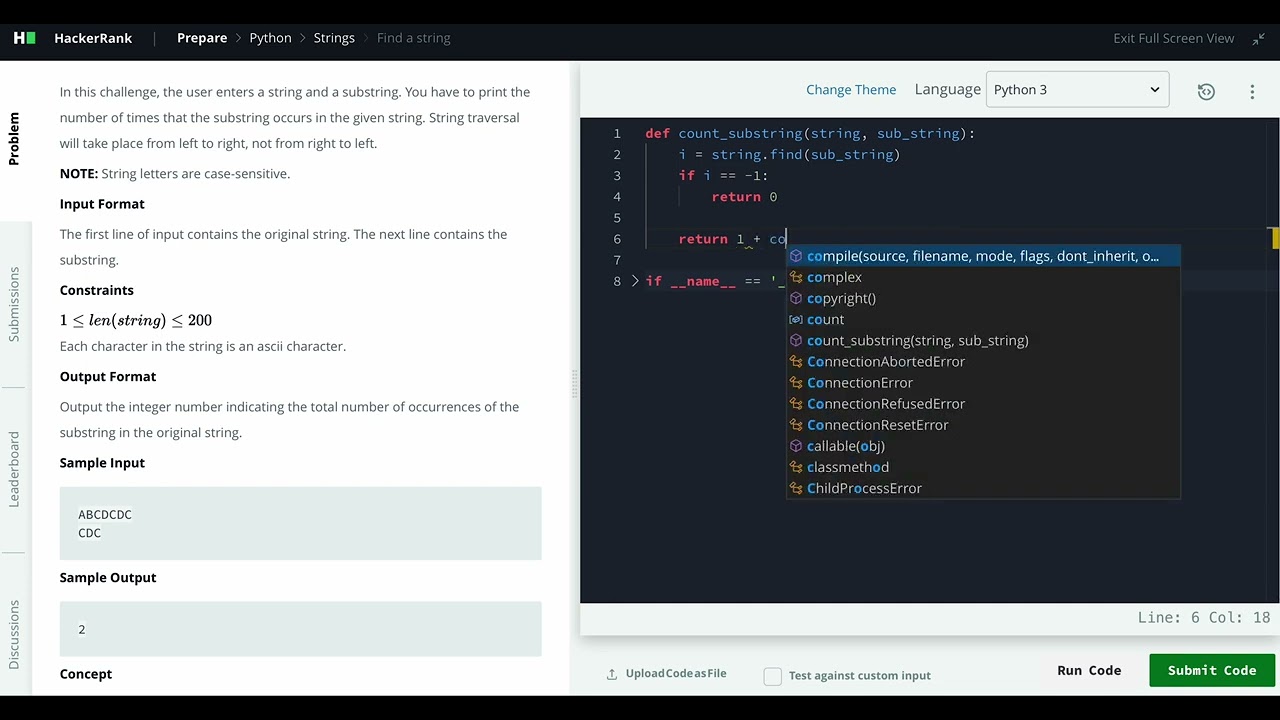 Hackerrank Python Solution #5 Strings - Python: Find a String