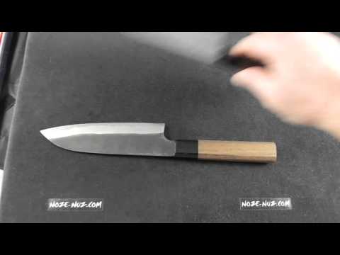 719882 Shiro Kamo Hocho Santoku, Blue Paper Steel